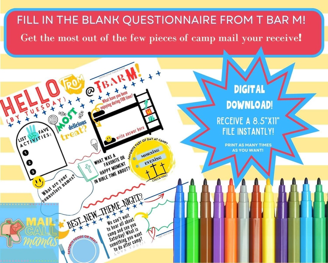FUN QUESTIONNAIRE for Tbarm Campers Summer Camp Mail Letter Template ...