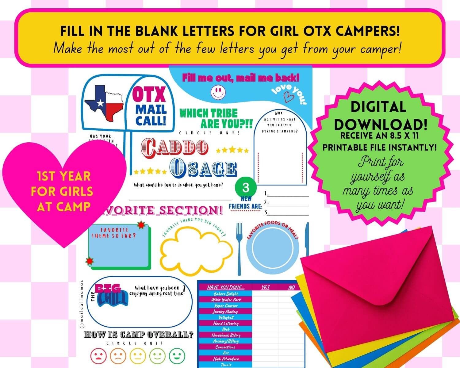Questionnaire Letter Fill in the Blank Camp Letter Camp OTX Year GIRLS ...