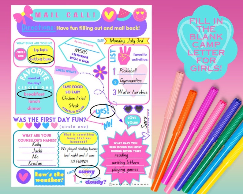 LETTER FUN QUESTIONNAIRE Fill in the Blank Template - for Girls and All ...