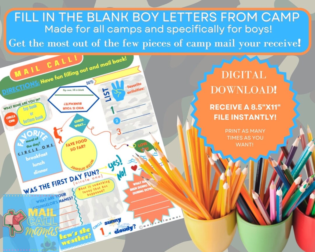 LETTER FUN QUESTIONNAIRE Fill in the Blank Template - for Boys and All Camps - Etsy