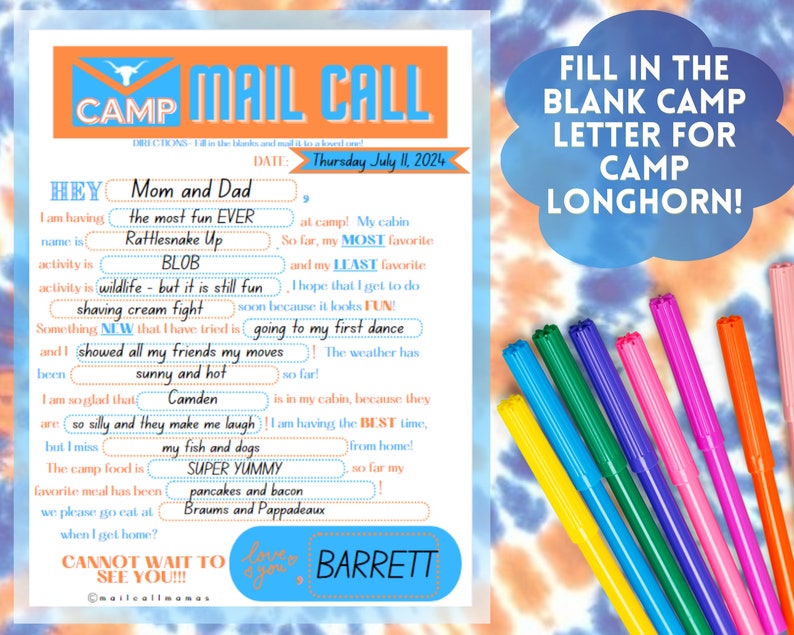 Fill in the Blank Printable Digital Download Summer Camp Letter for ...