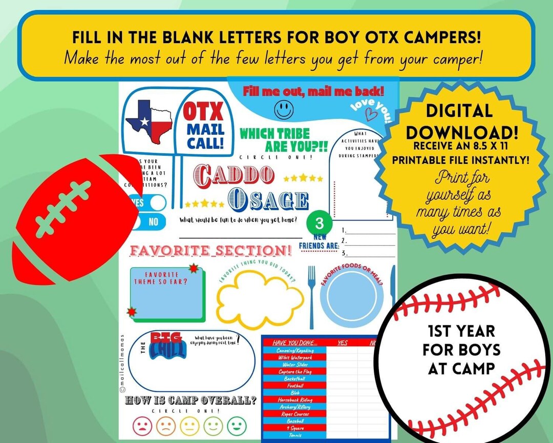 Questionnaire Letter Fill in the Blank Camp Letter Camp OTX Year 1 BOYS ...