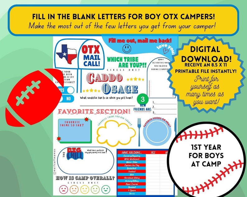 Questionnaire Letter Fill in the Blank Camp Letter Camp OTX Year 1 BOYS ...