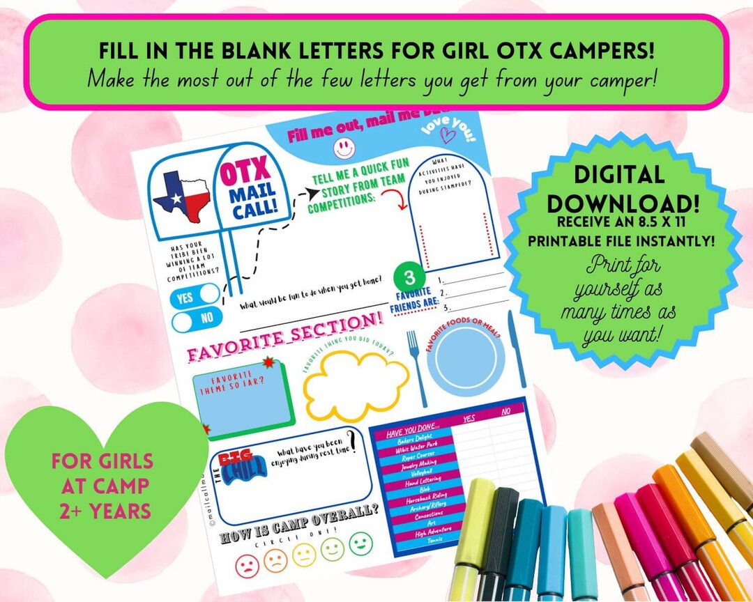 Questionnaire Letter Fill in the Blank Camp Letter Camp OTX Year 2 ...