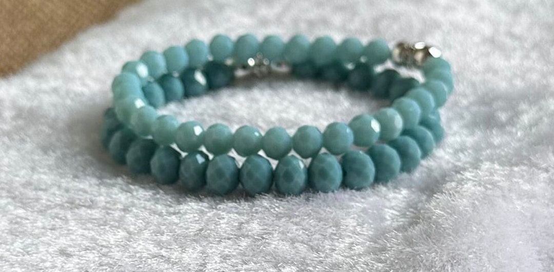 Set of Powder Blue Monochromatic Beaded Bracelets. Larger is 8mm and ...