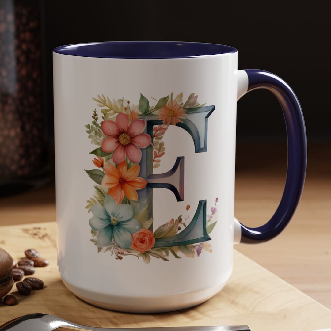 Floral Letter E Initial Mug, Monogram E on Mug Gift for Her, Watercolor ...