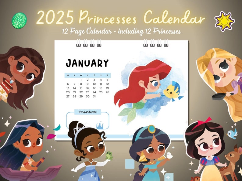 2025 Disney Princess Calendar - Schedule Date and Notes - Printable ...