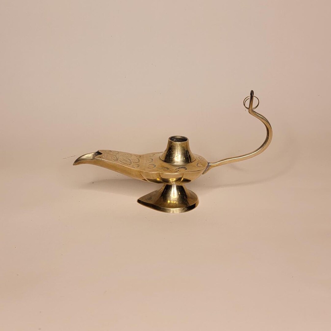 Vintage Brass Genie Lamp With Intricate Engraving - Etsy