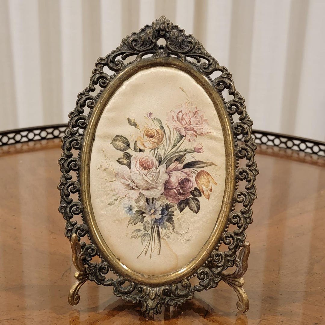 Vintage Victorian Ornate Brass Metal Italian Silk Picture Frame – Wall ...