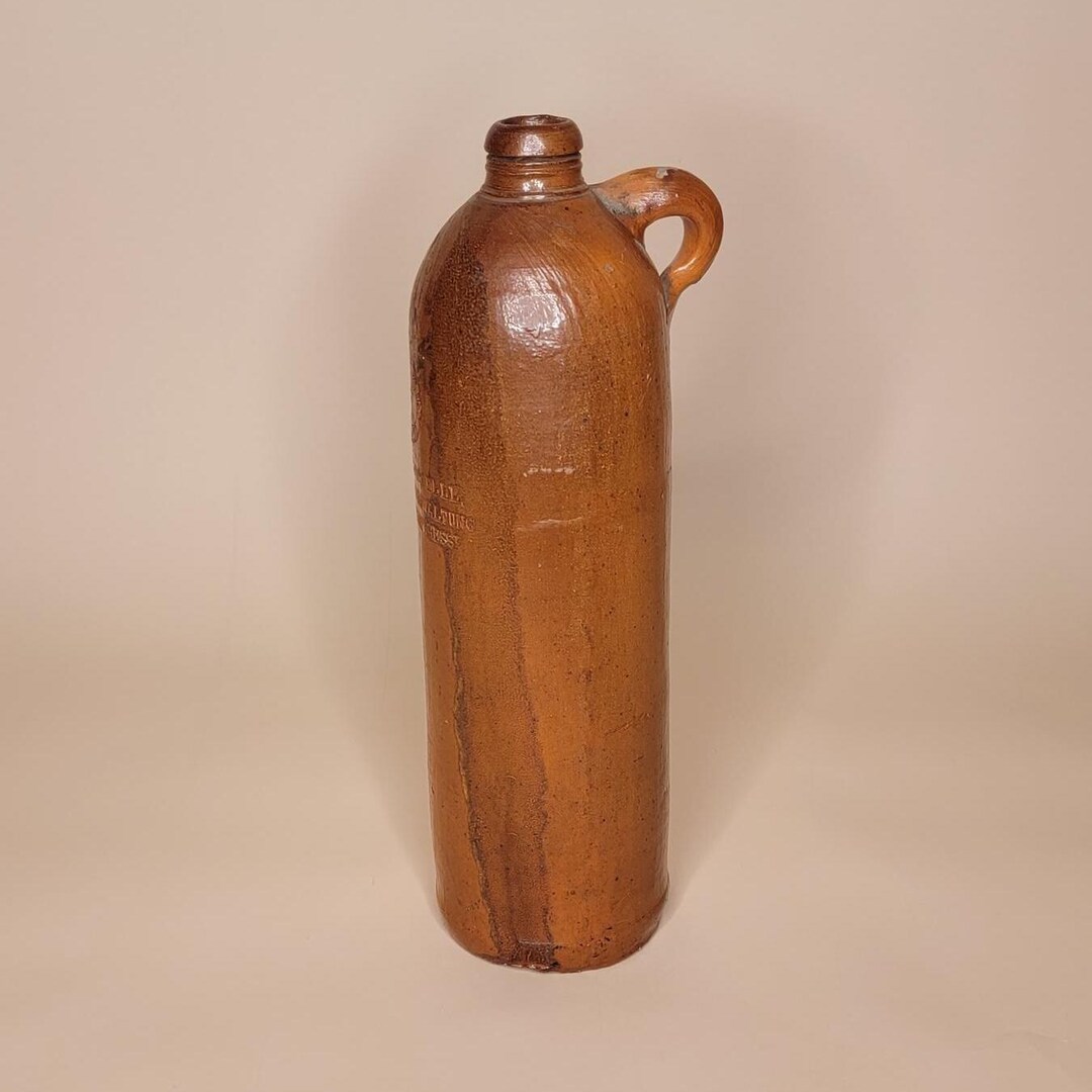 Antique German Stoneware Jug With Handle - Brown Salt Glazed Clay ...