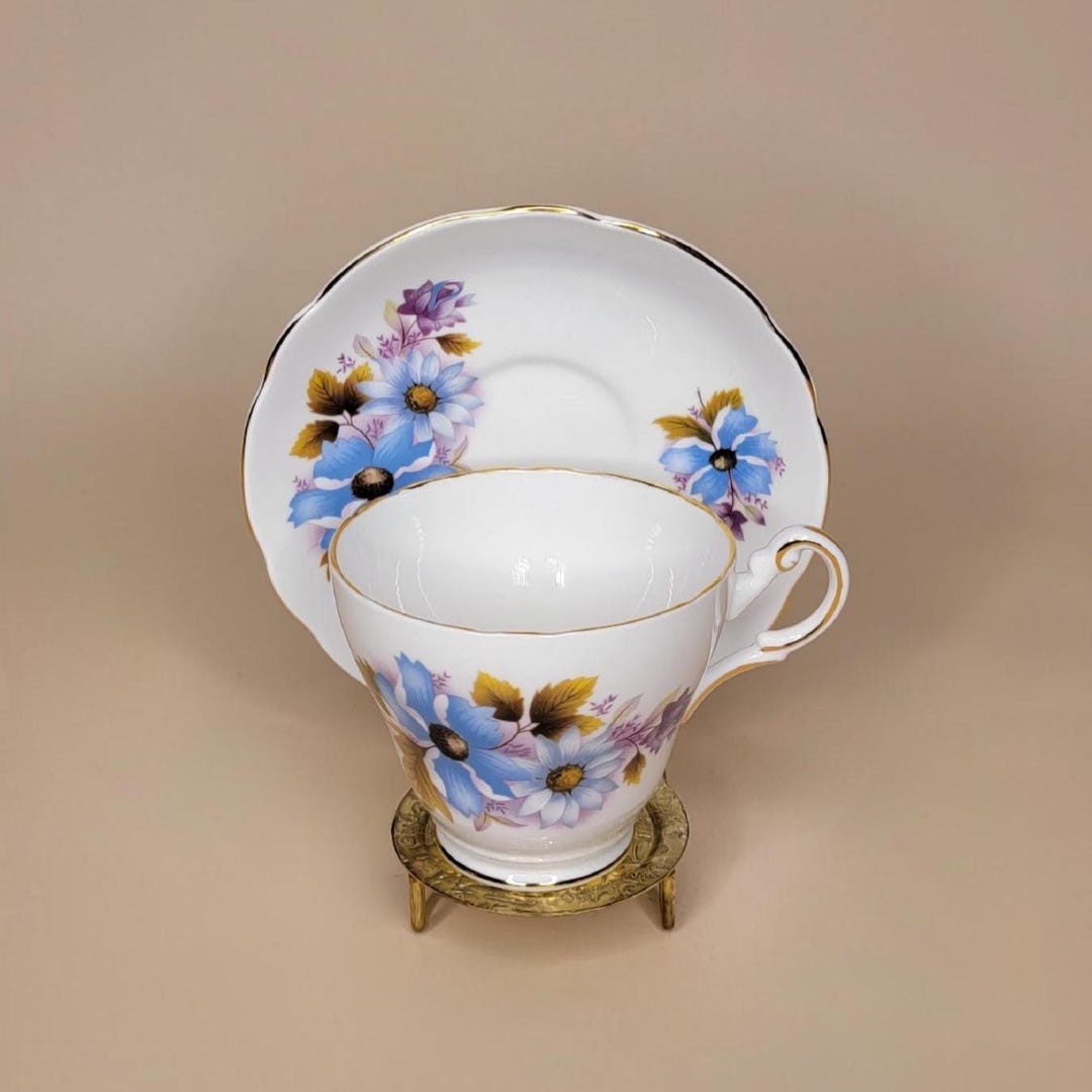 Vintage Regency English Bone China Tea Cup and Saucer: Blue Floral - Etsy