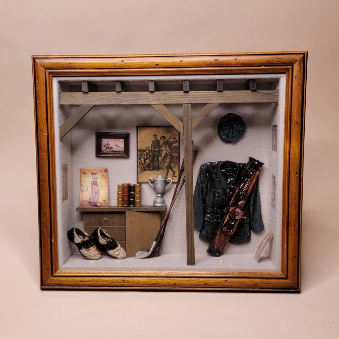 Vintage 3D Shadow Box Golf Scene - Framed Golf Memorabilia Diorama With ...