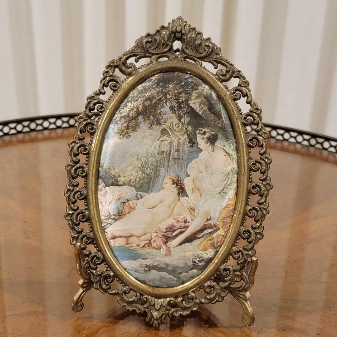 Vintage Victorian Ornate Brass Metal Italian Silk Picture Frame ...