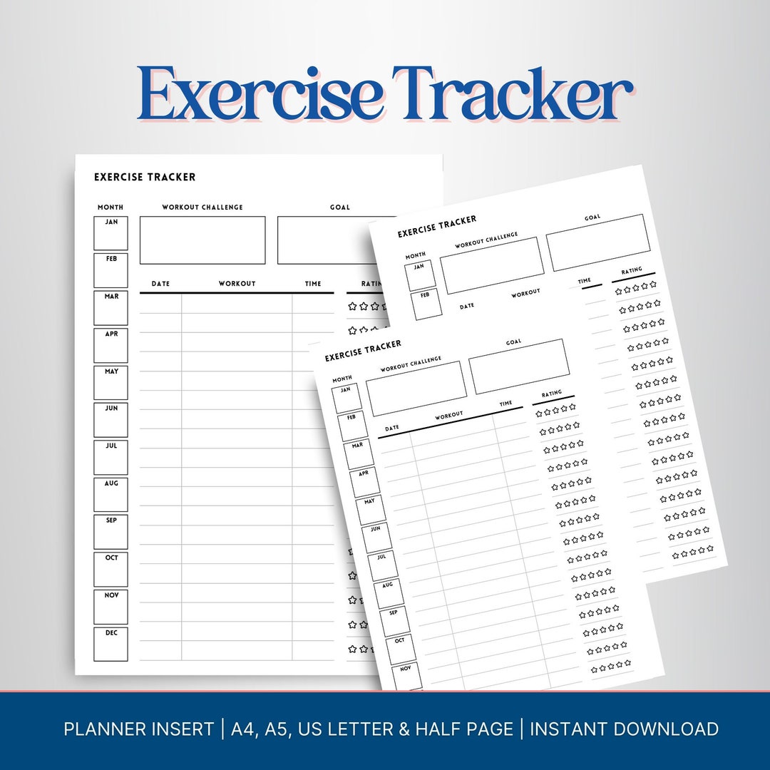 Exercise Tracker Printable Fitness Planner Insert Workout Log Fitness ...
