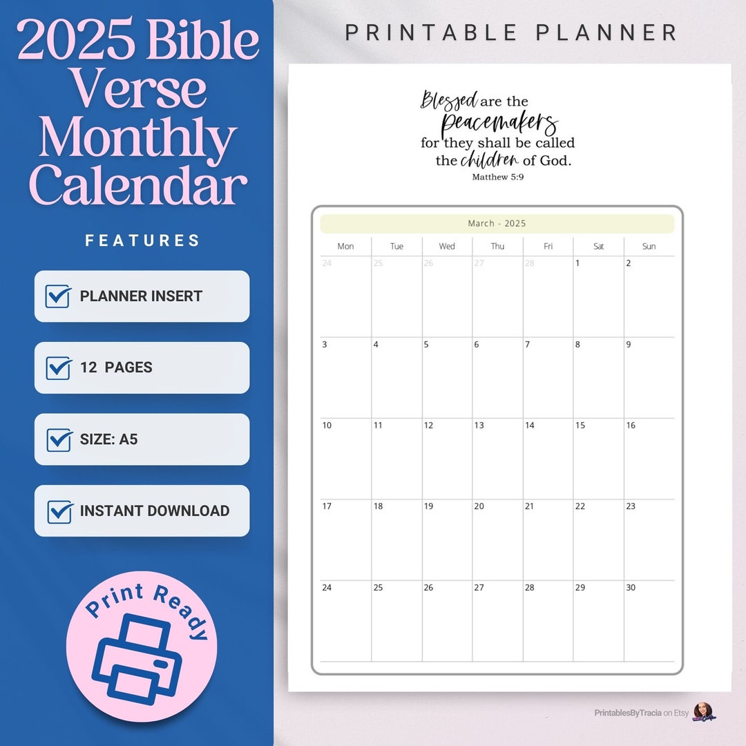 2025 Bible Verse Monthly Calendar A5 Planner Minimalist Design Daily ...