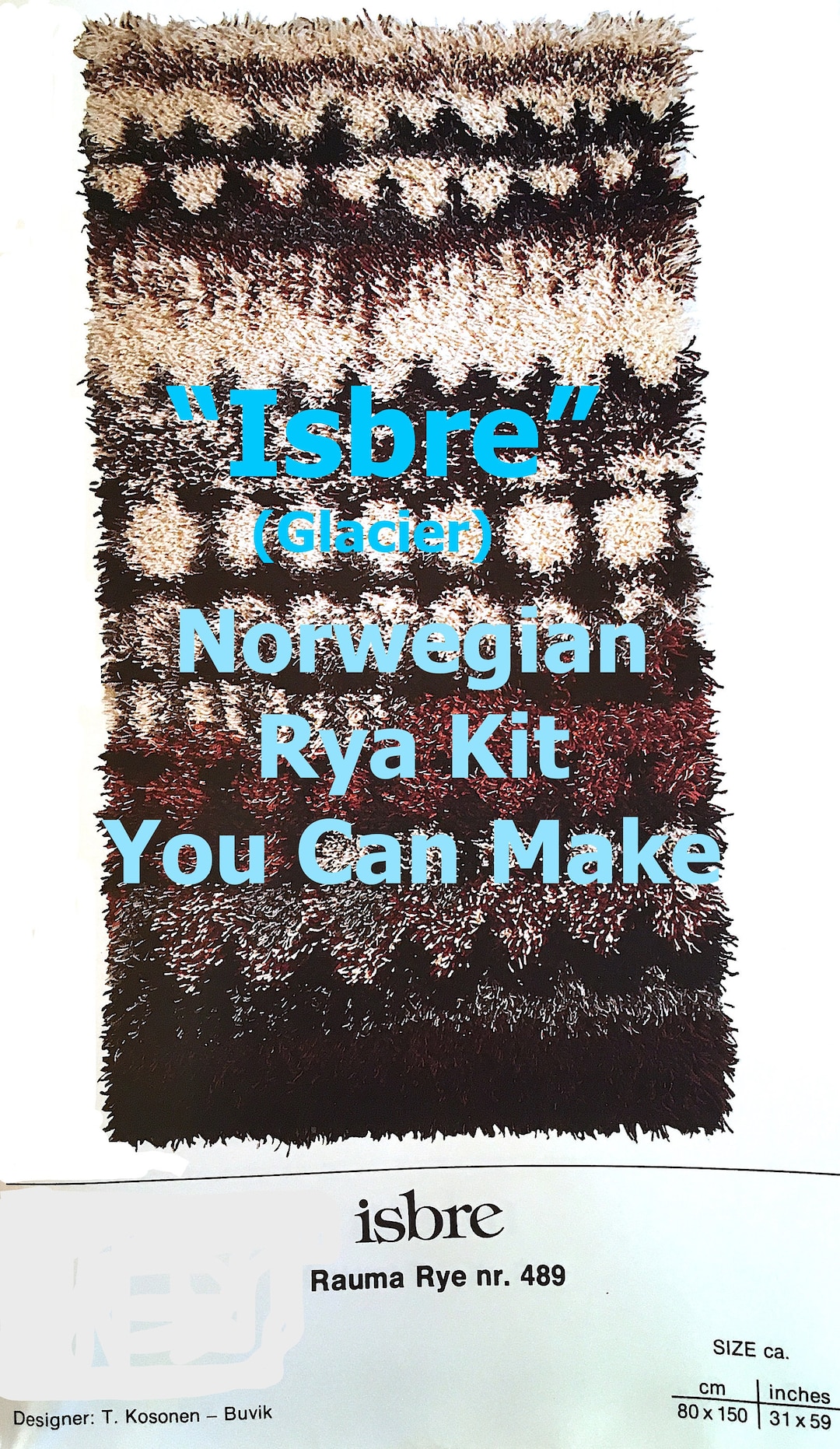 Norwegian Rya Rug Kit: "isbre" Glacier Design, Wool & Linen (32" X 59 ...