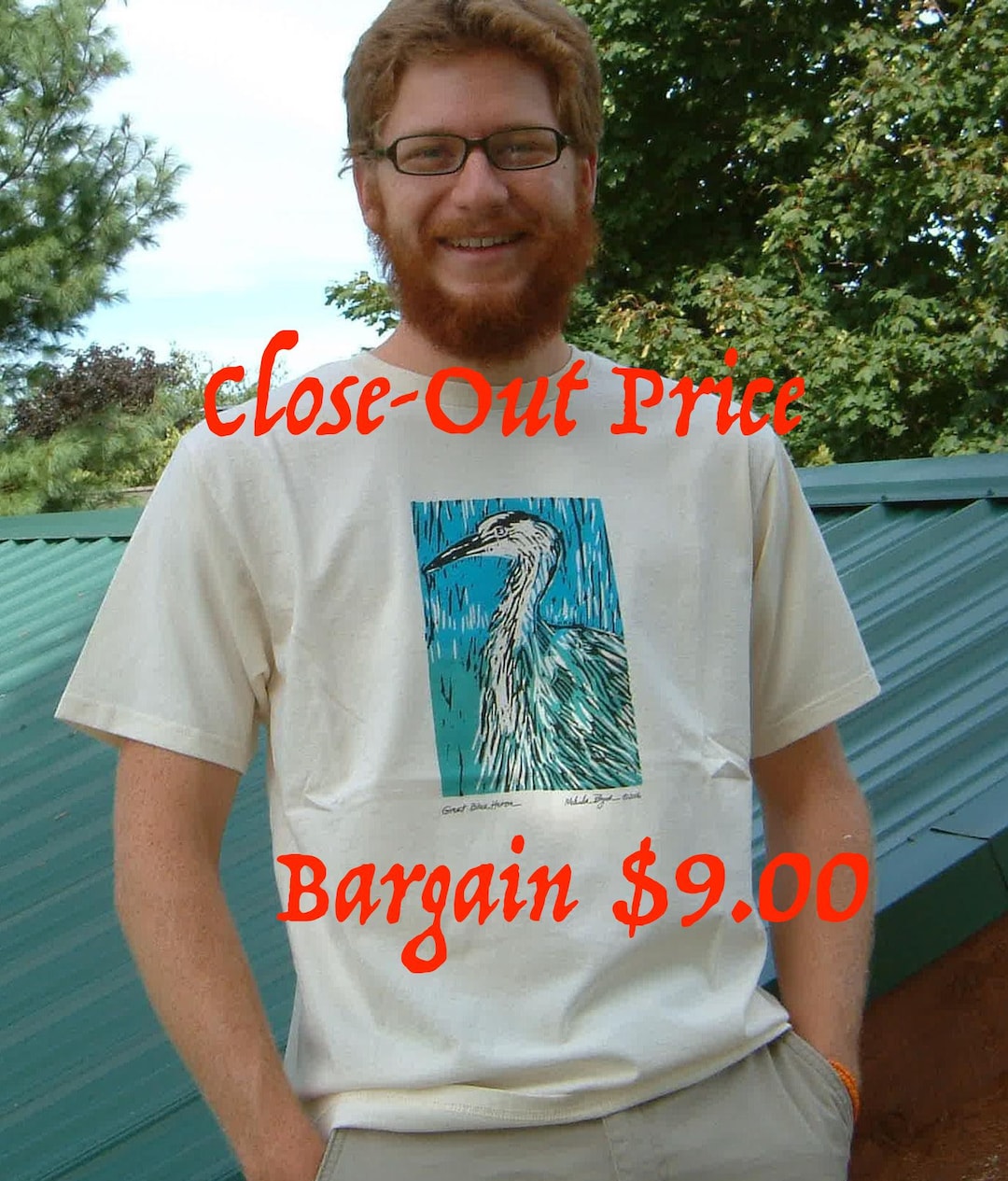 BARGAIN Price Organic Unisex Cotton T-shirt With Great Blue Heron ...