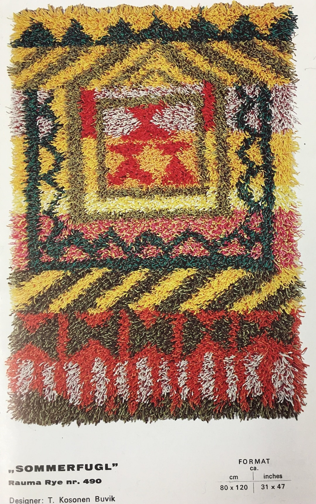 Rya Rug Kit From Norway "sommerfugl" Size 31" X 47" (80 X 120 Cm ...