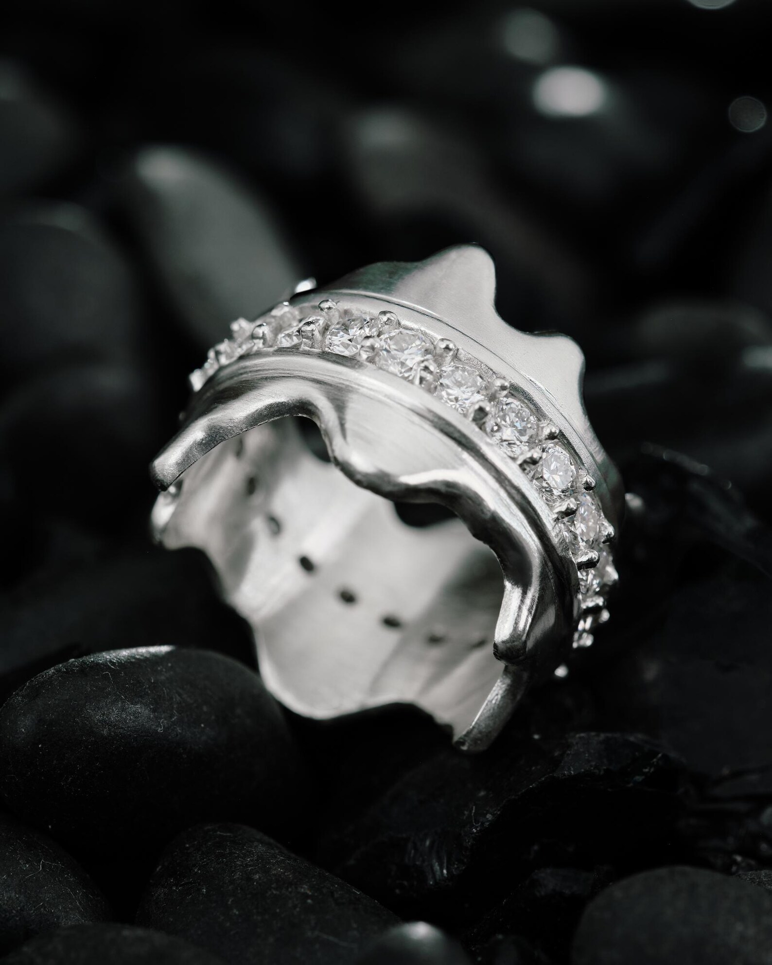 Molten Sterling Silver Diamond Eternity Band | Drip Ring - Etsy