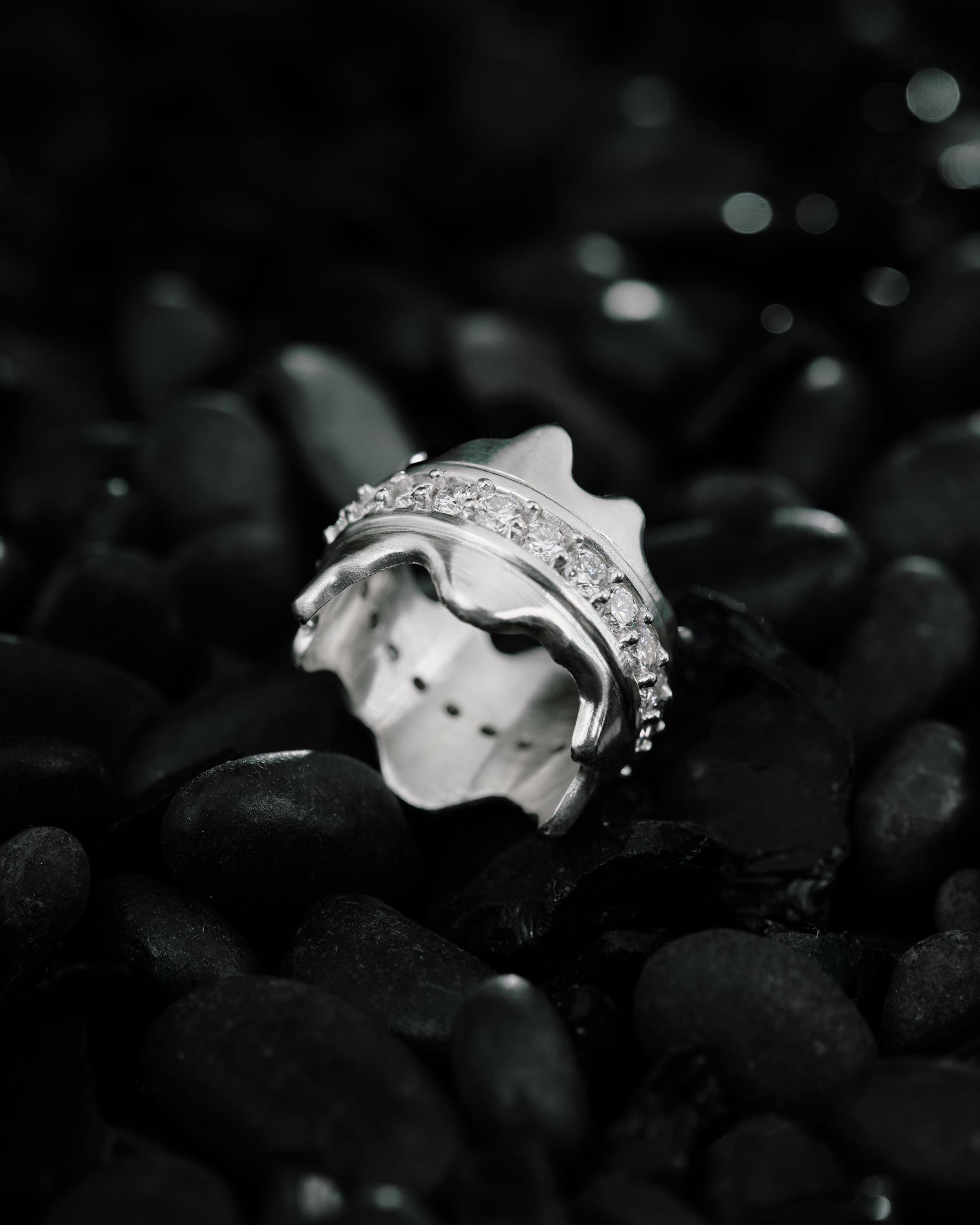 Molten Sterling Silver Diamond Eternity Band | Drip Ring - Etsy