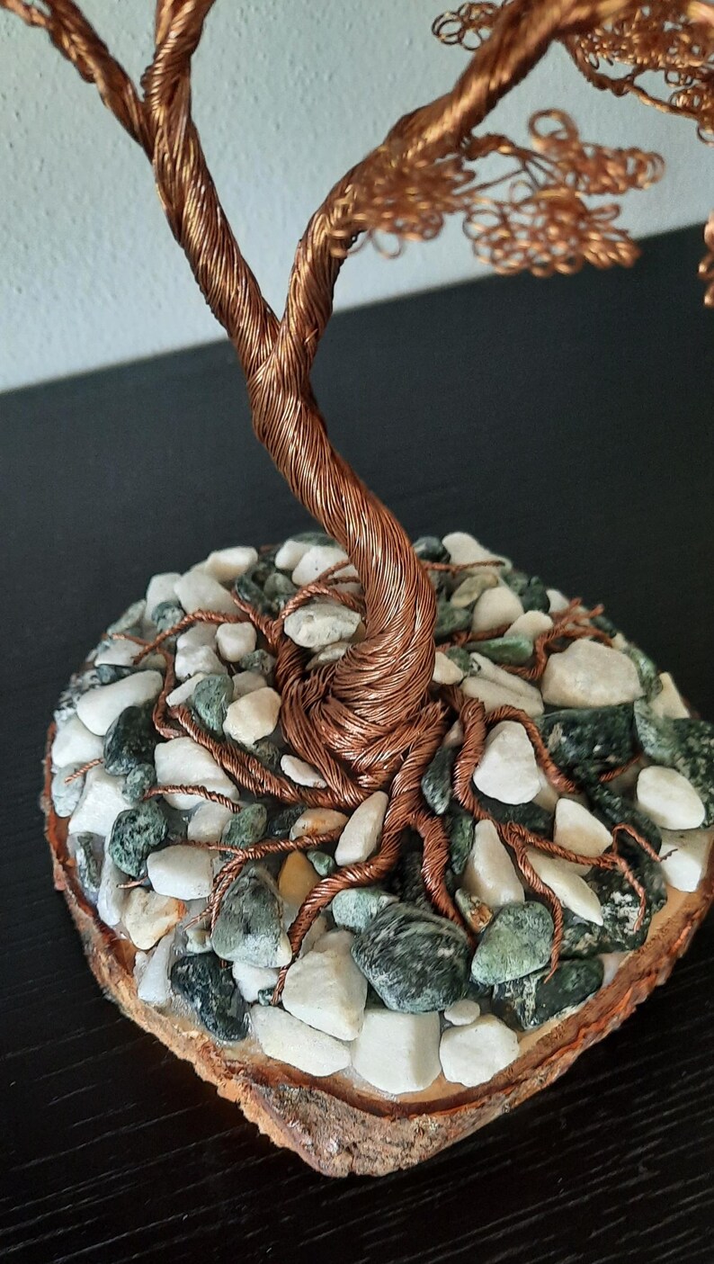 Pure Copper Wire Tree, on a Maple Slice and Stone Base. - Etsy