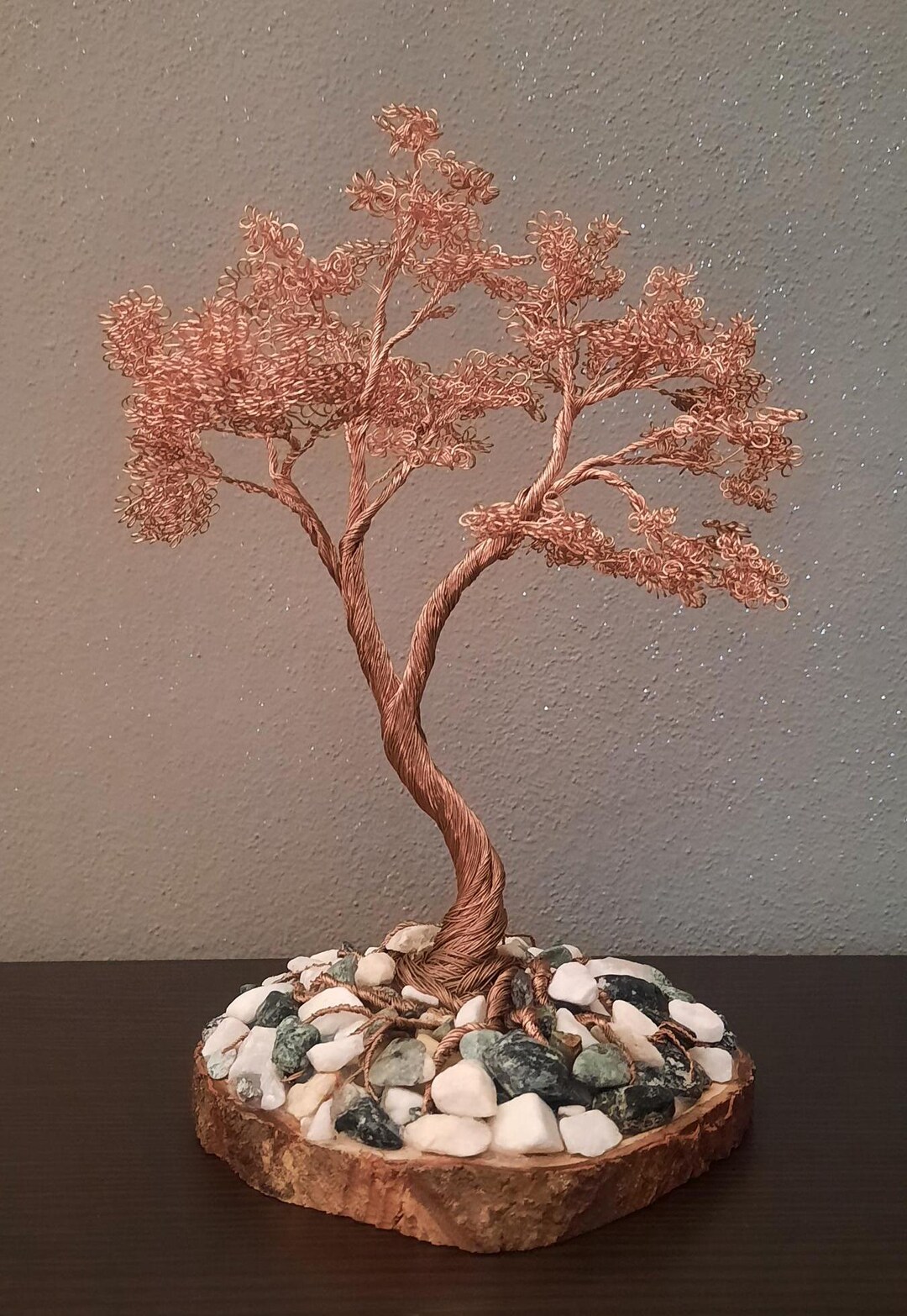 Pure Copper Wire Tree, on a Maple Slice and Stone Base. - Etsy