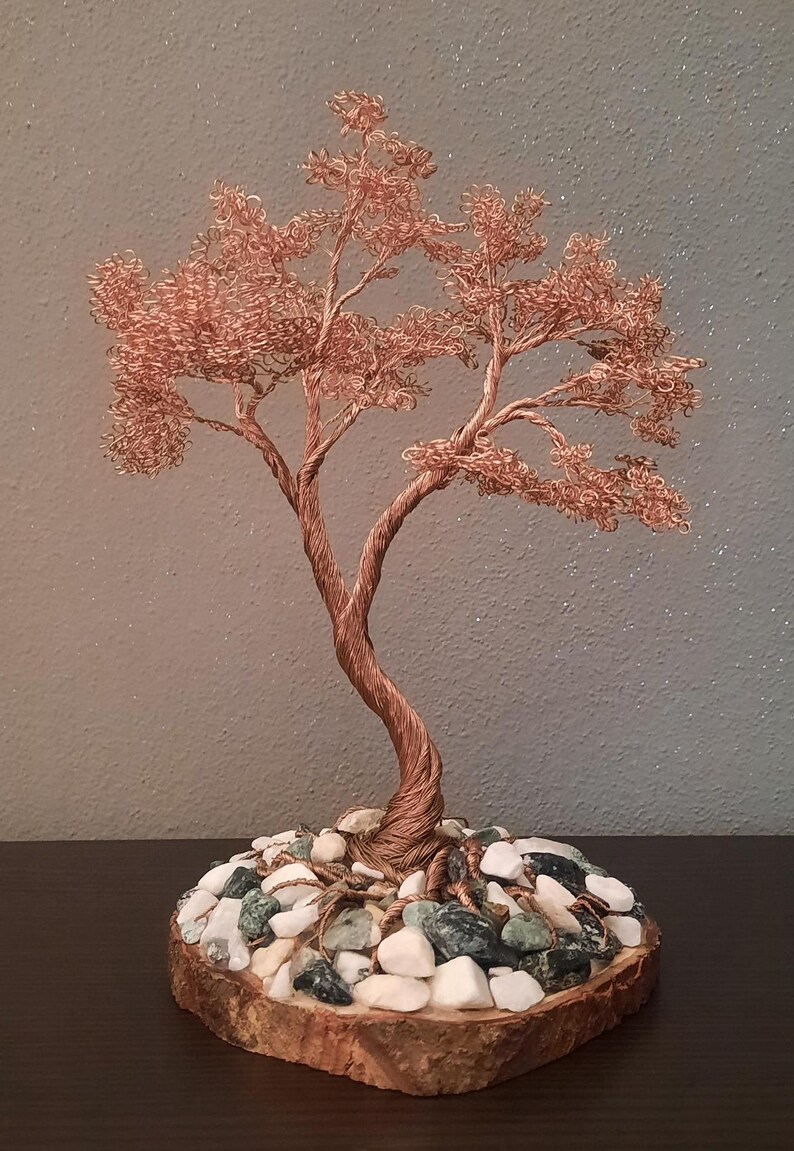 Pure Copper Wire Tree, on a Maple Slice and Stone Base. - Etsy