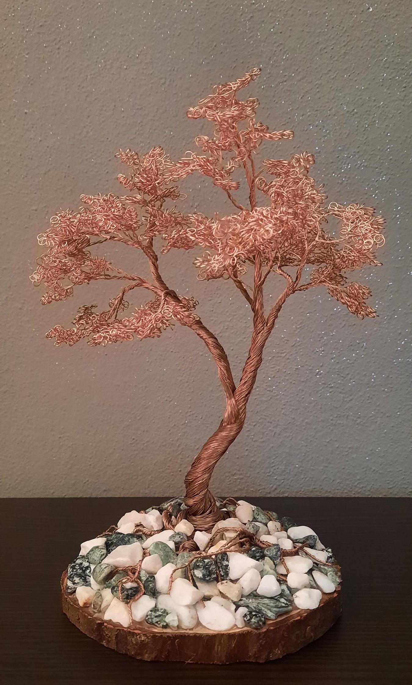 Pure Copper Wire Tree, on a Maple Slice and Stone Base. - Etsy