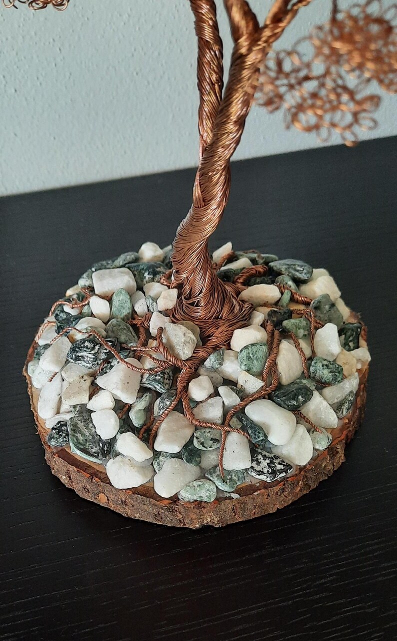 Pure Copper Wire Tree, on a Maple Slice and Stone Base. - Etsy