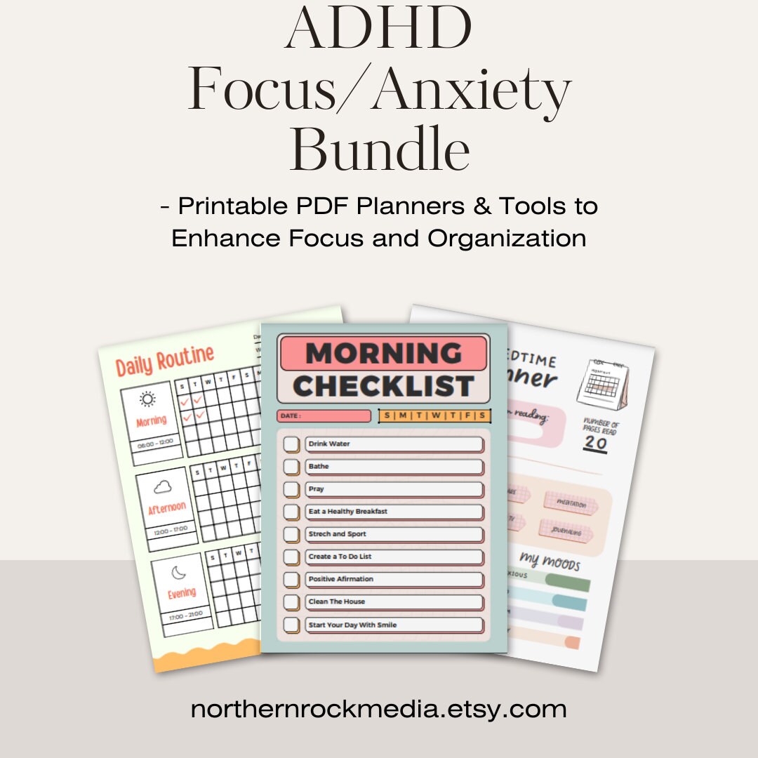 ADHD Focus/anxiety Bundle - Printable PDF Planners & Tools to Enhance ...