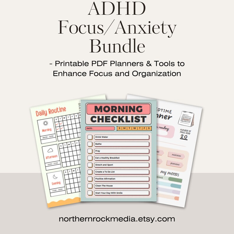 ADHD Focus/anxiety Bundle - Printable PDF Planners & Tools to Enhance ...