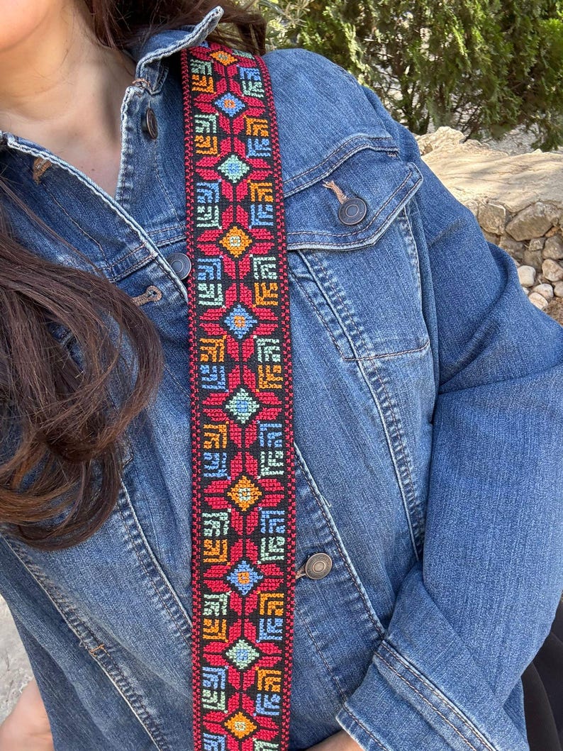 Handmade Arabic Tatreez Black Leather Bag Strap, Camera Strap - Etsy