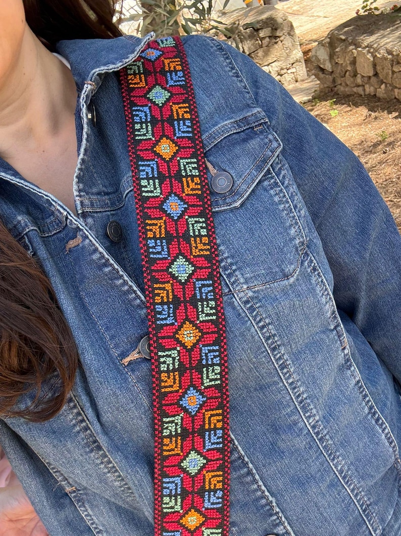 Handmade Arabic Tatreez Black Leather Bag Strap, Camera Strap - Etsy