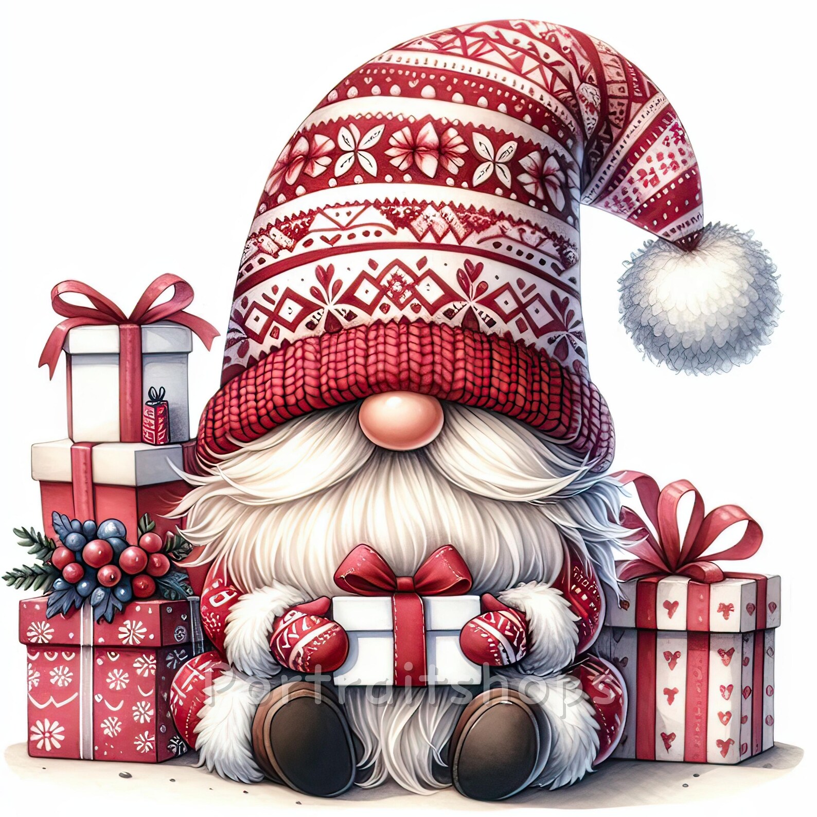 Watercolor Christmas Gnomes Clipart: Festive Holiday JPG Graphics ...