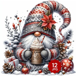 Watercolor Christmas Gnomes Clipart: Holiday JPG Graphics (commercial ...