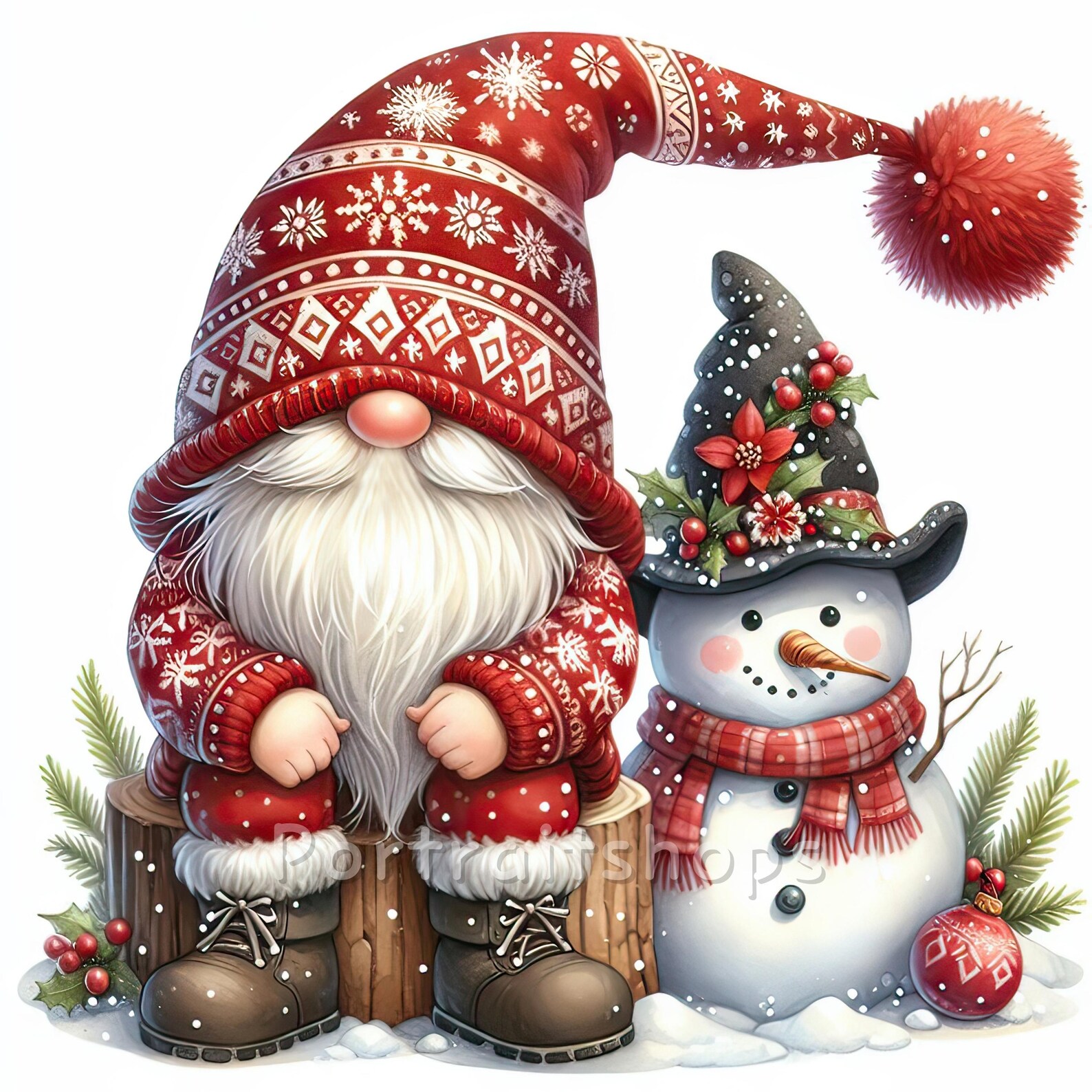 Watercolor Christmas Gnomes Clipart: Festive Holiday JPG Graphics ...