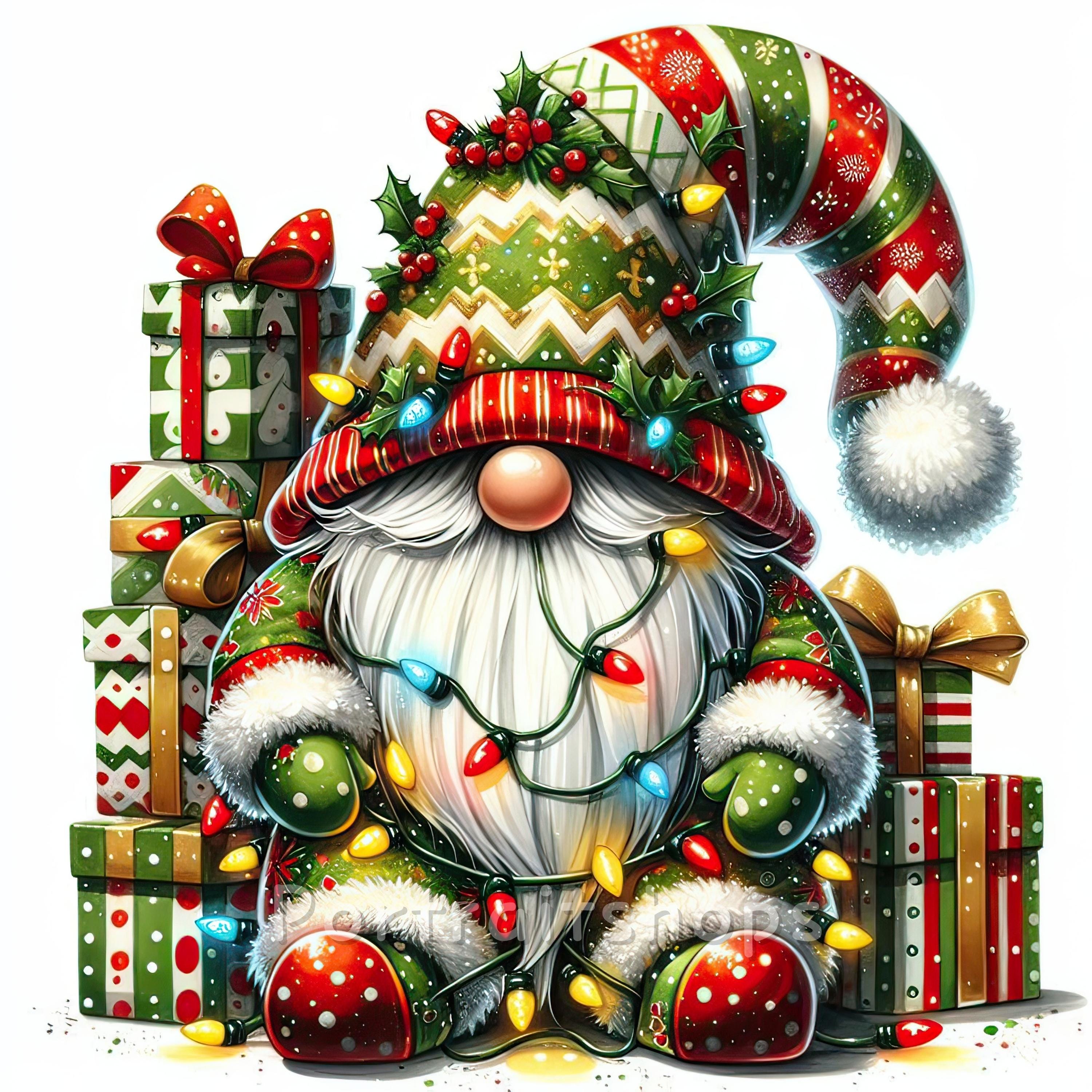 Watercolor Christmas Gnomes Clipart: Holiday JPG Graphics (commercial ...