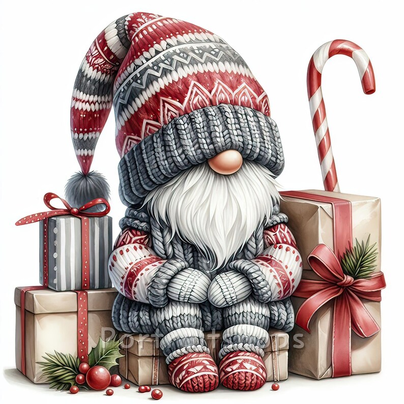 Watercolor Christmas Gnomes Clipart: Holiday JPG Graphics (commercial ...