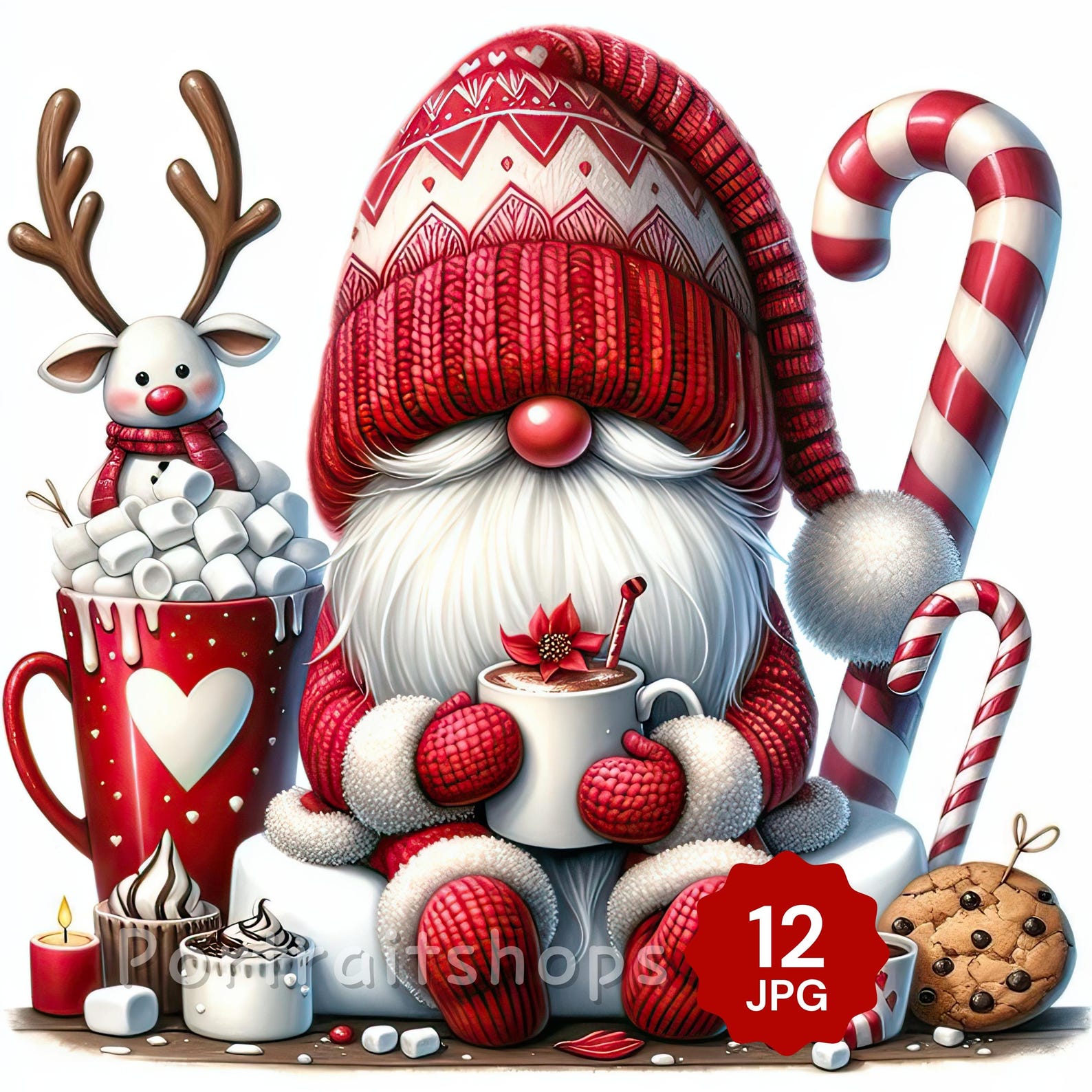 Watercolor Christmas Gnomes Clipart: Holiday JPG Graphics (commercial ...