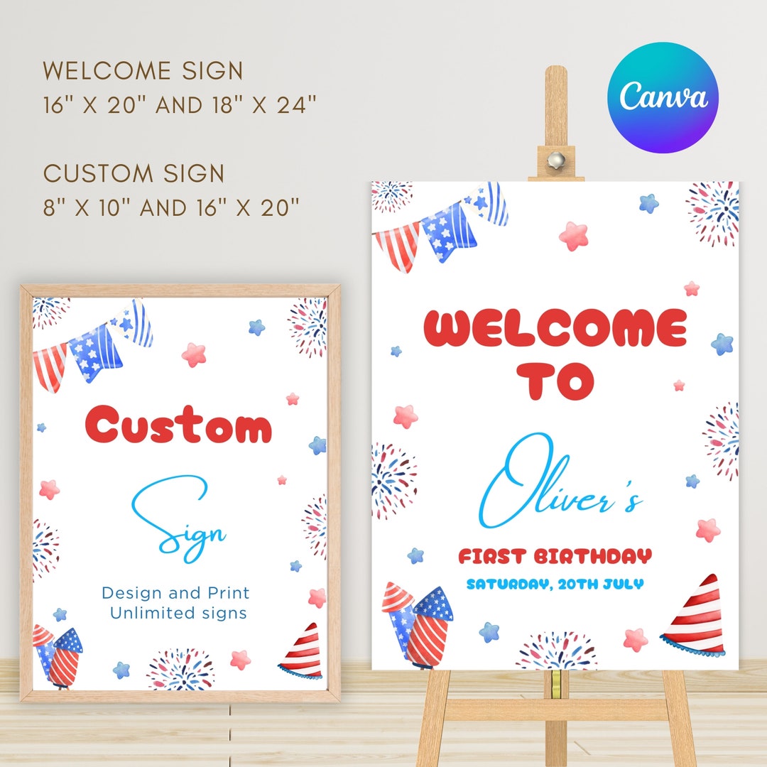 4th of July 1st Birthday Welcome Sign, Little Firecracker Birthday ...