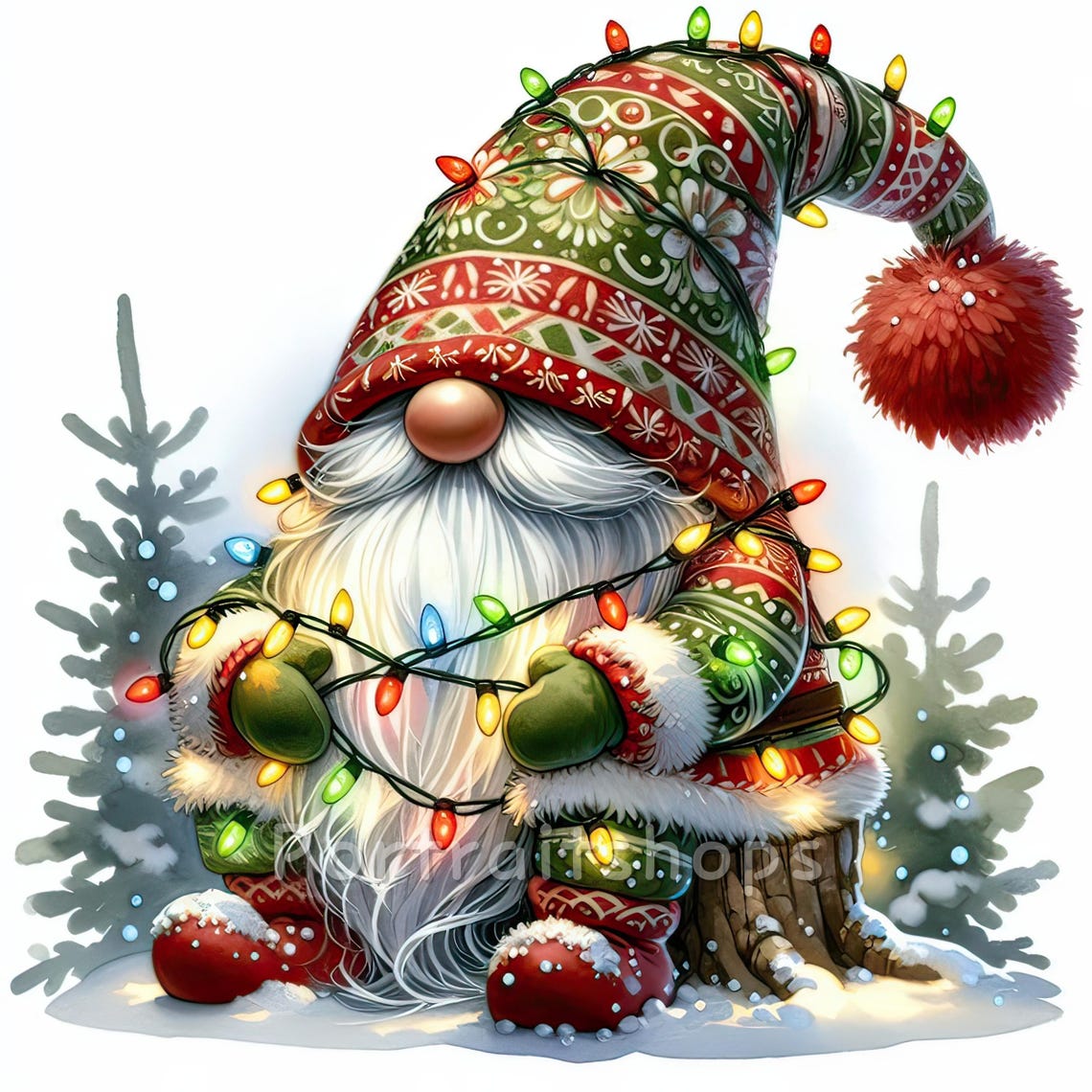 Watercolor Christmas Gnomes Clipart: Holiday JPG Graphics (commercial ...