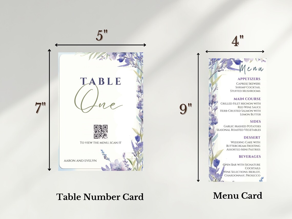 Table Numbers Set QR Code Menu Template L Pastoral Blue Purple Editable ...
