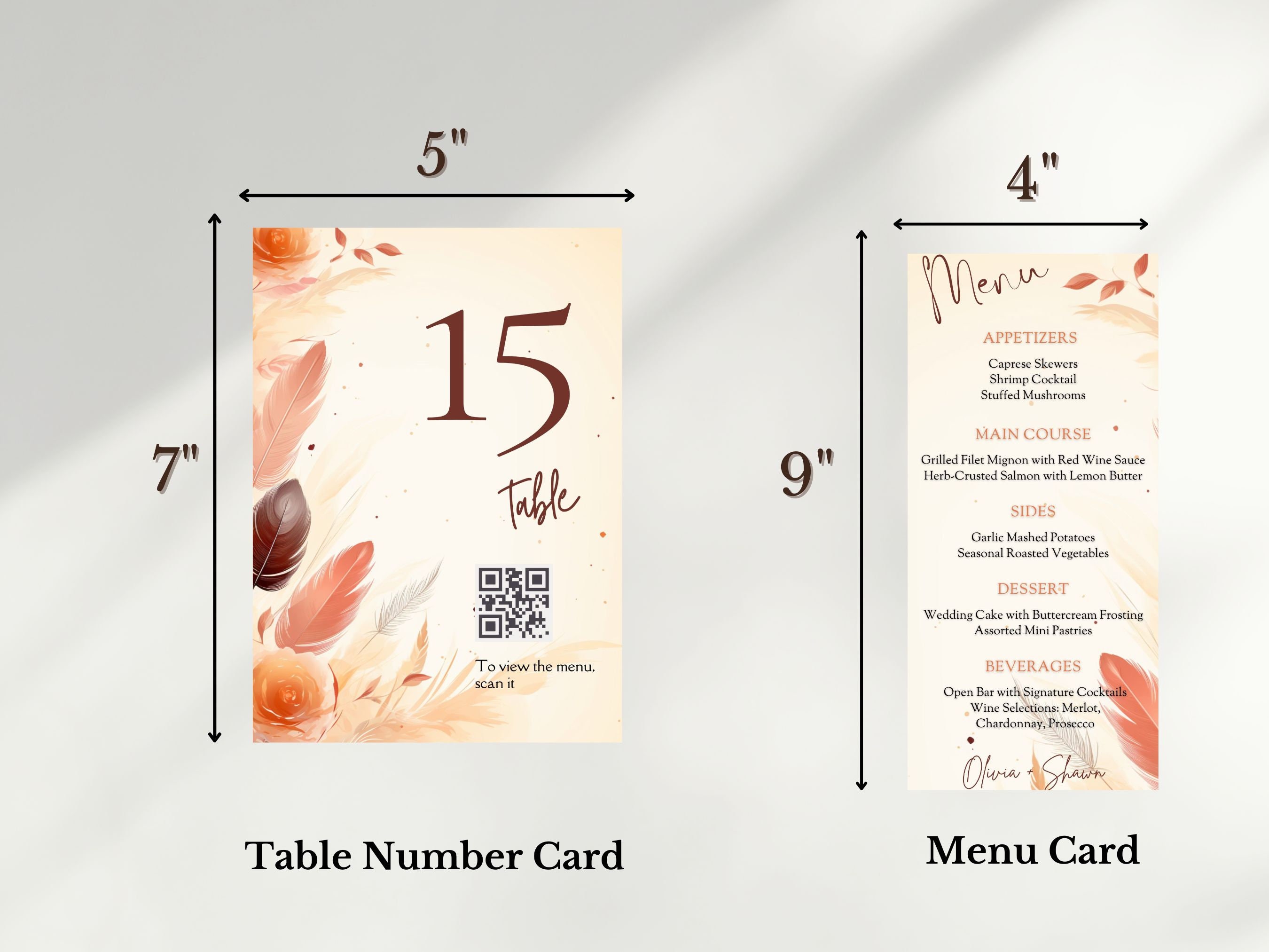 Table Numbers Set QR Code Menu Template Ethereal Beigerose Feather ...