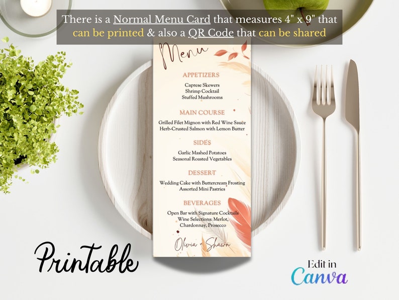 Table Numbers Set QR Code Menu Template Ethereal Beigerose Feather ...