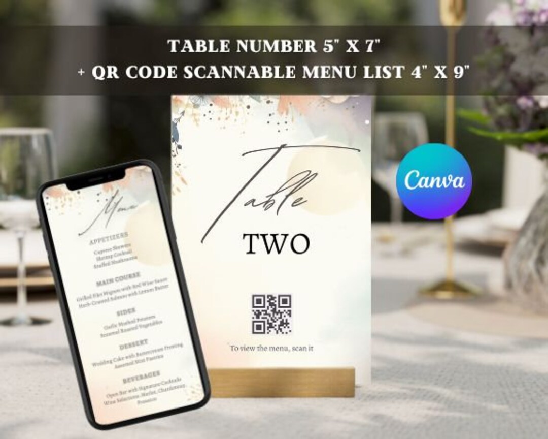 Table Number Set QR Code Menu Template Soft Celestial Editable ...