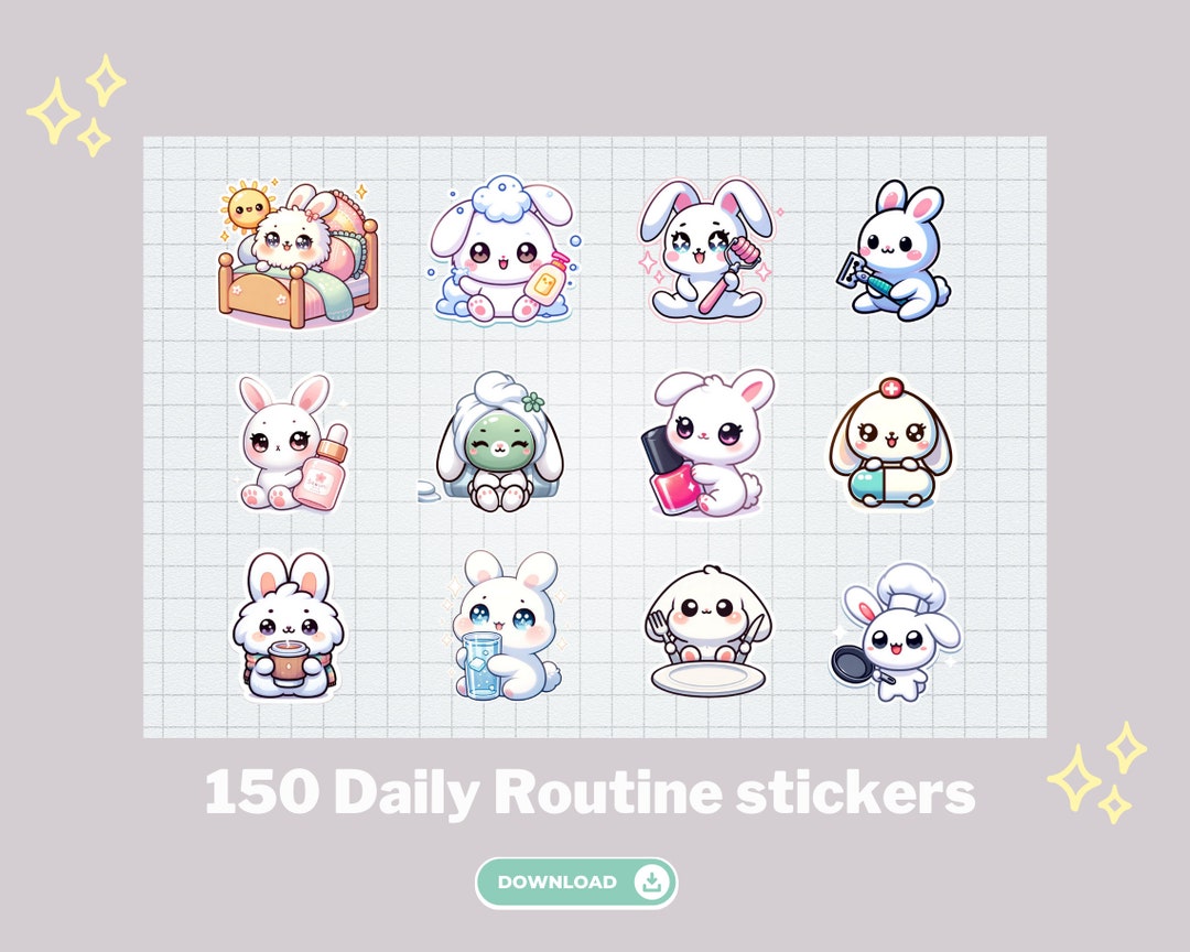 Digital Stickers Daily Routine Stickers Cute Kawaii Planner Stickers ...
