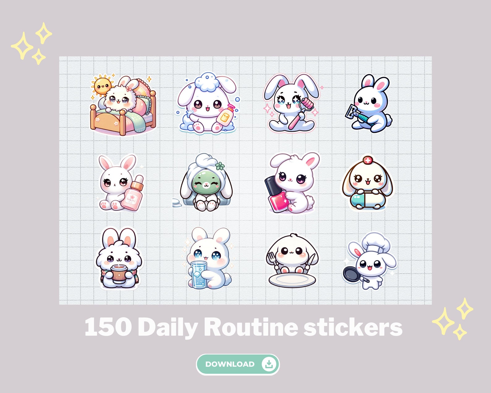 Digital Stickers Daily Routine Stickers Cute Kawaii Planner Stickers ...
