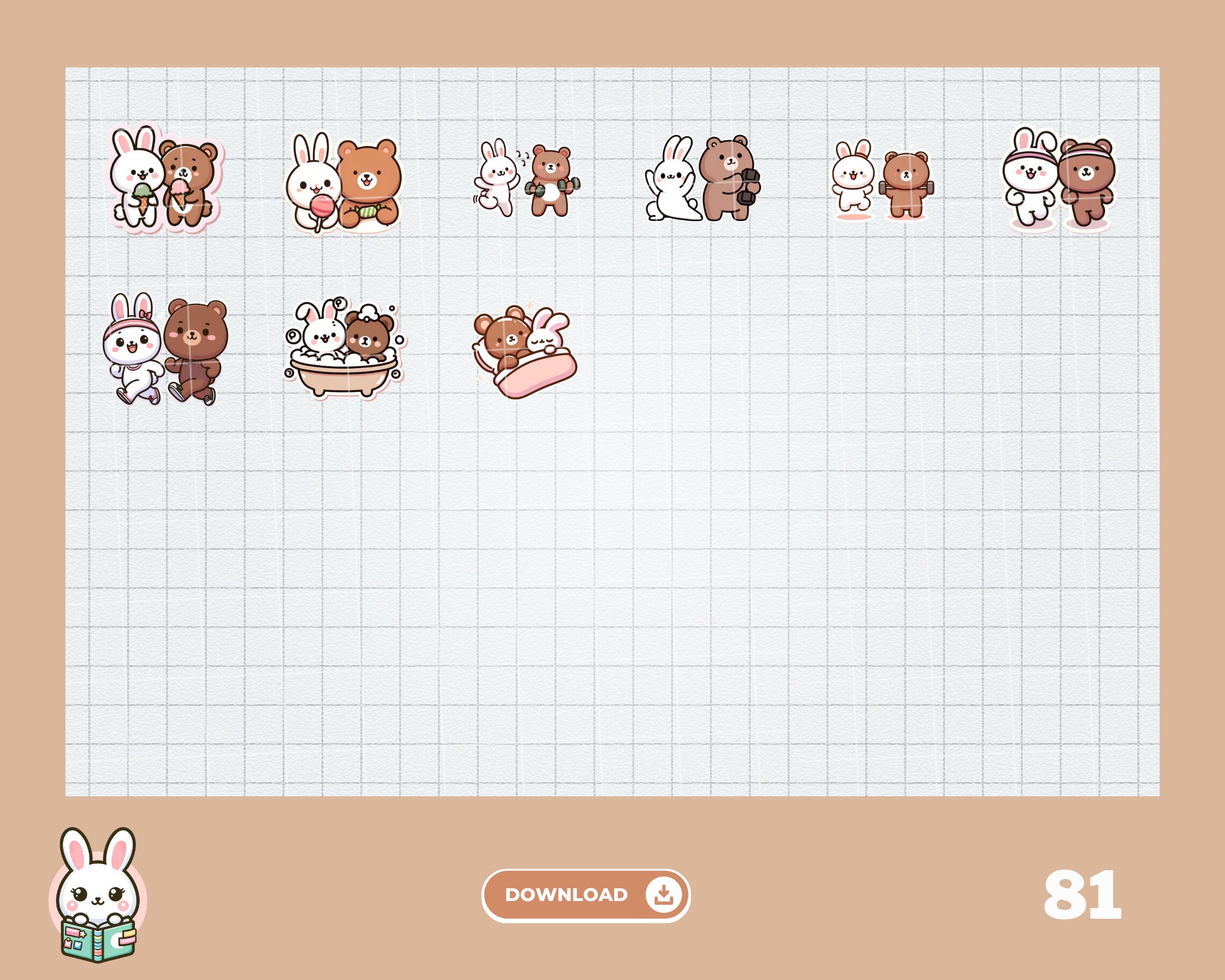 Cute Bunny and Bear Love Stickers | Digital Stickers | Cute Kawaii ...