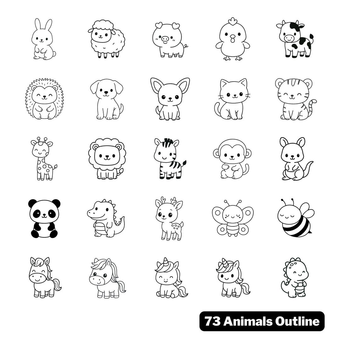 73 Animal Outline SVG Bundle - Cute Safari and Farm Animals, Nursery ...