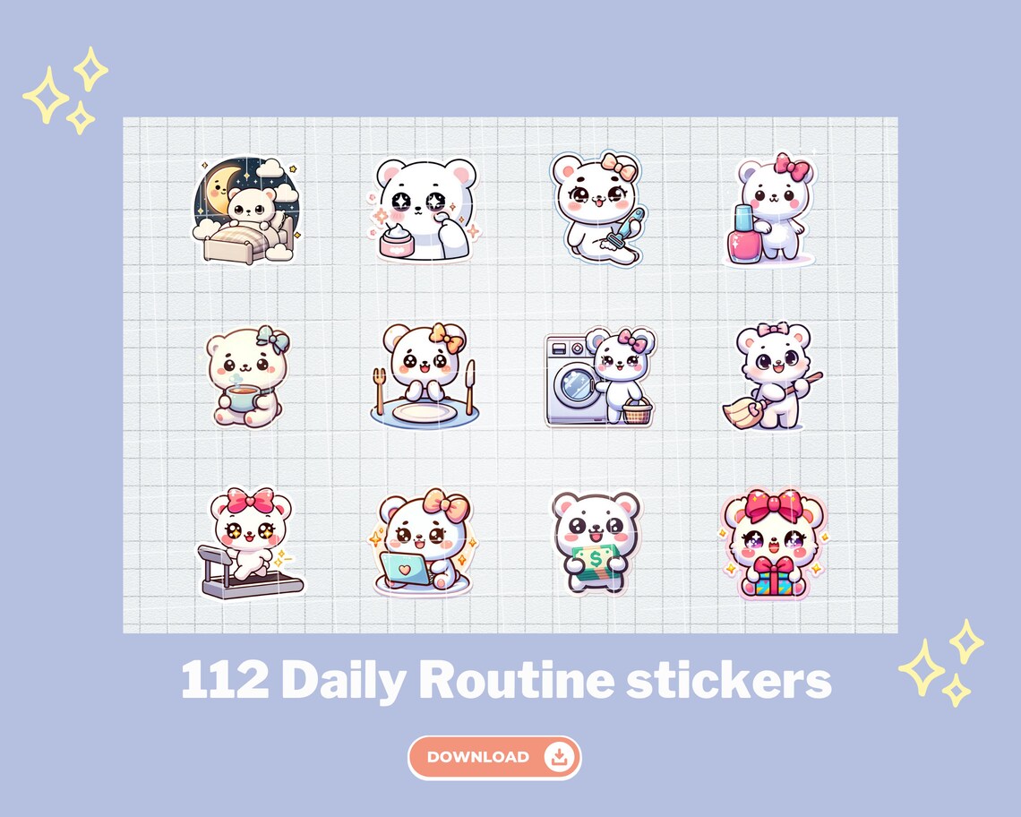 Digital Stickers | Daily Routine Stickers | Cute Kawaii Planner ...
